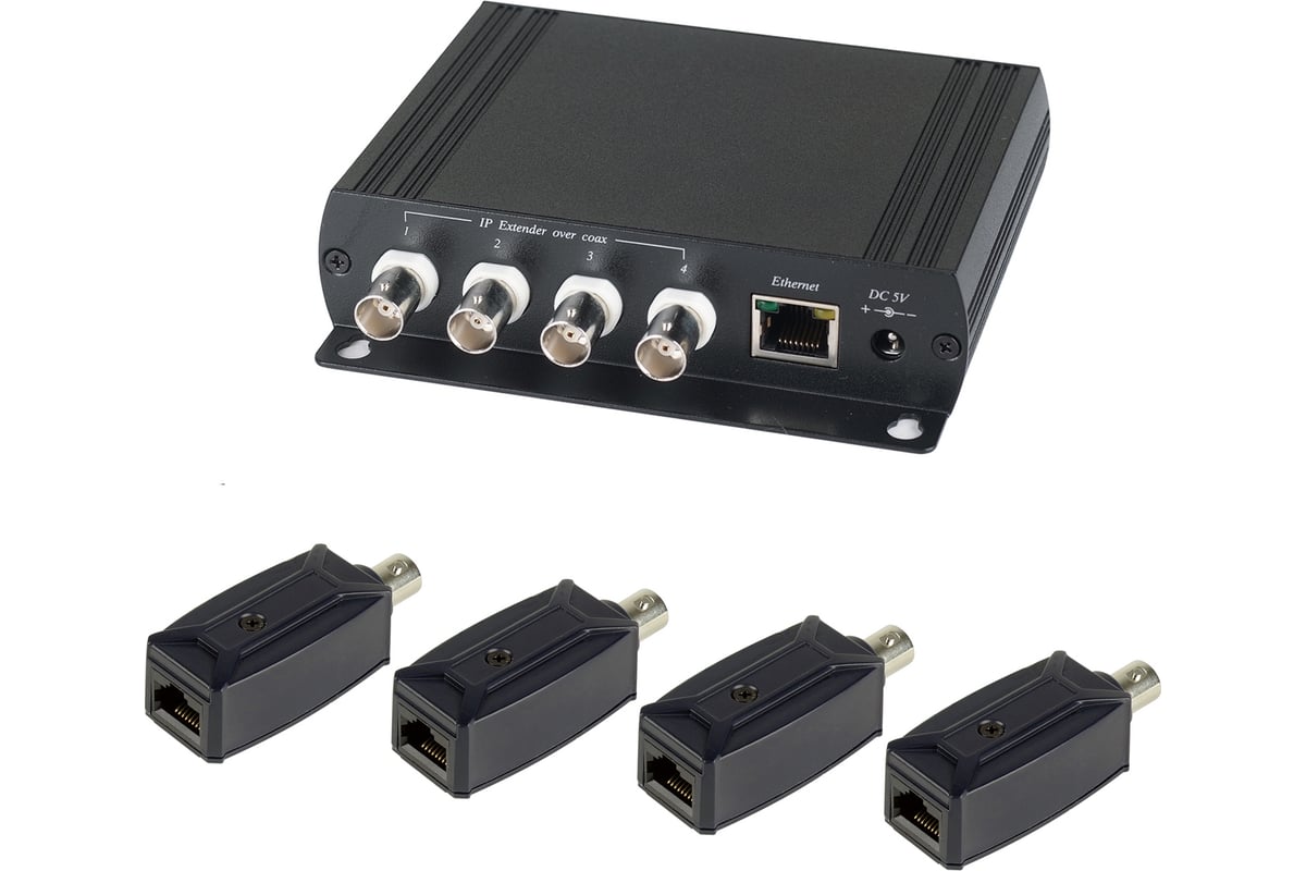 Комплект для передачи Ethernet от 4-х устройств по коаксиальному кабелю ...