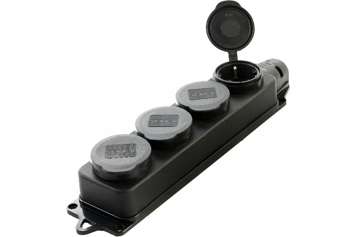 Розетка STEKKER четырехместная с заземляющим контактом, каучук 230В ...