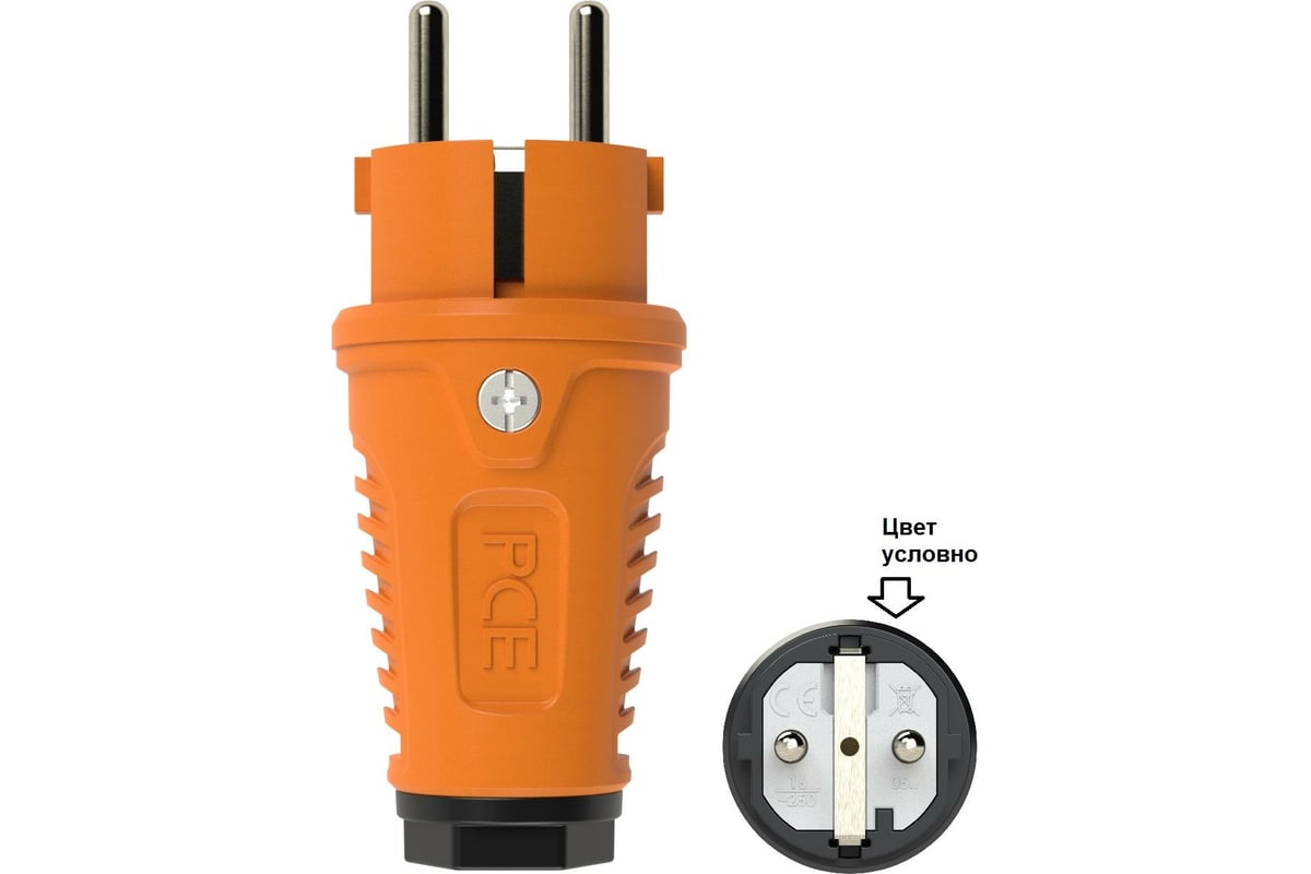 Вилка кабельная PCE 16A 220V 2P+E IP54 корпус оранжевый, маркер черный ...
