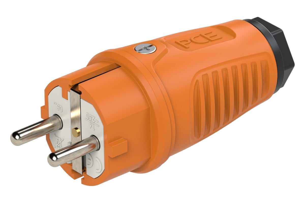 Вилка кабельная PCE 16A 220V 2P+E IP54 корпус оранжевый, маркер черный ...