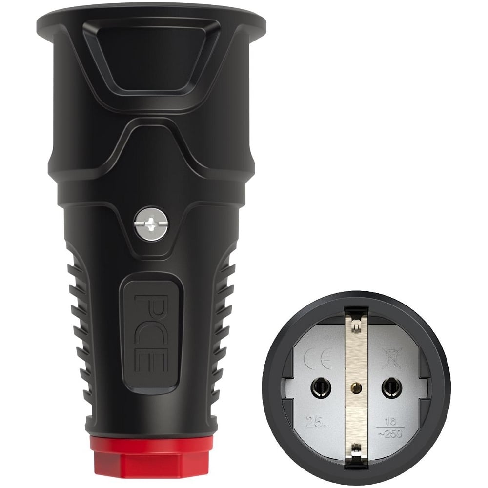 Кабельная розетка PCE 16A 220V 2P+E IP20 корпус черный, маркер красный ...