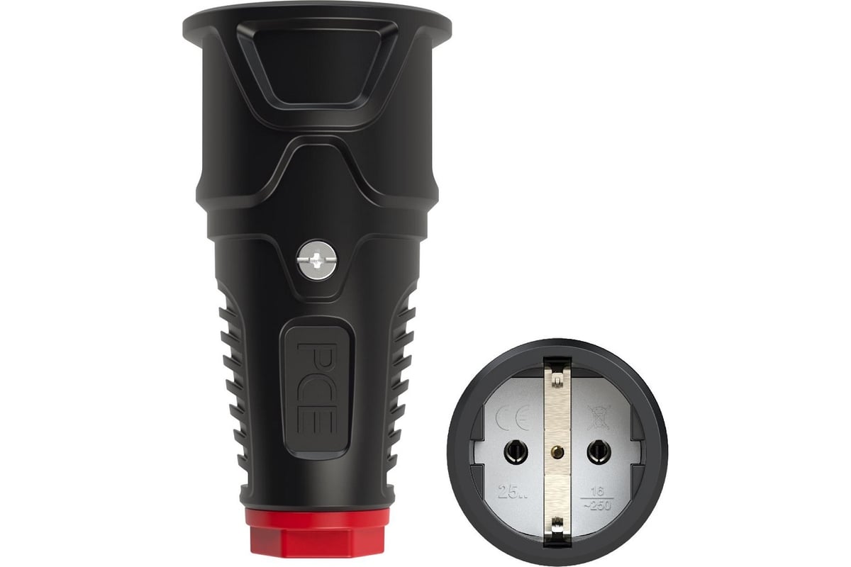 Кабельная розетка PCE 16A 220V 2P+E IP20 корпус черный, маркер красный ...