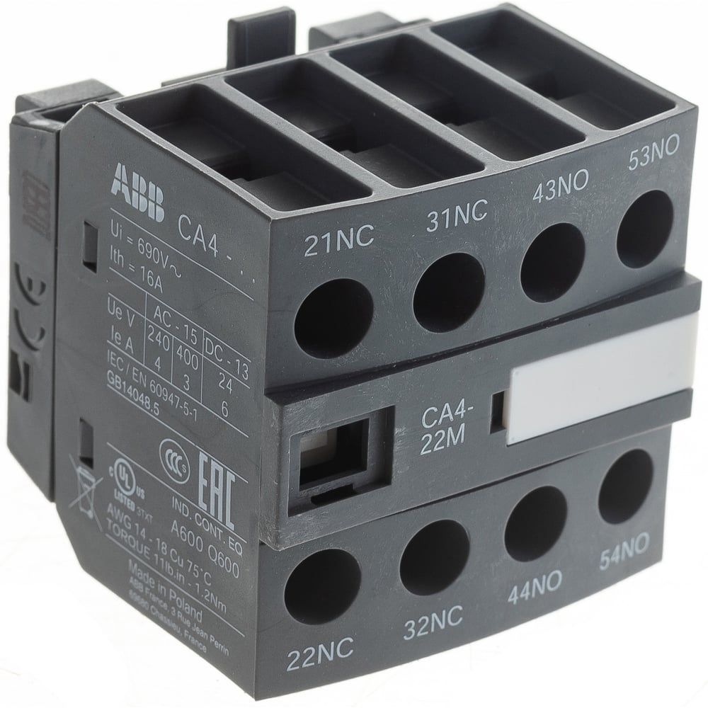 Дополнительный контактный блок ABB CA4-22M для контакторов AF09…AF16..-30-10 1SBN010140R1122 ...