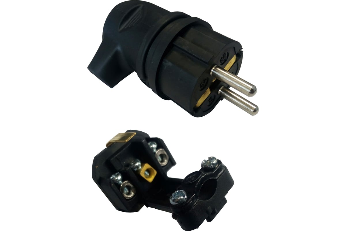 Вилка AY-KA угловая, с заземлением, каучуковая черная 5511200 ...