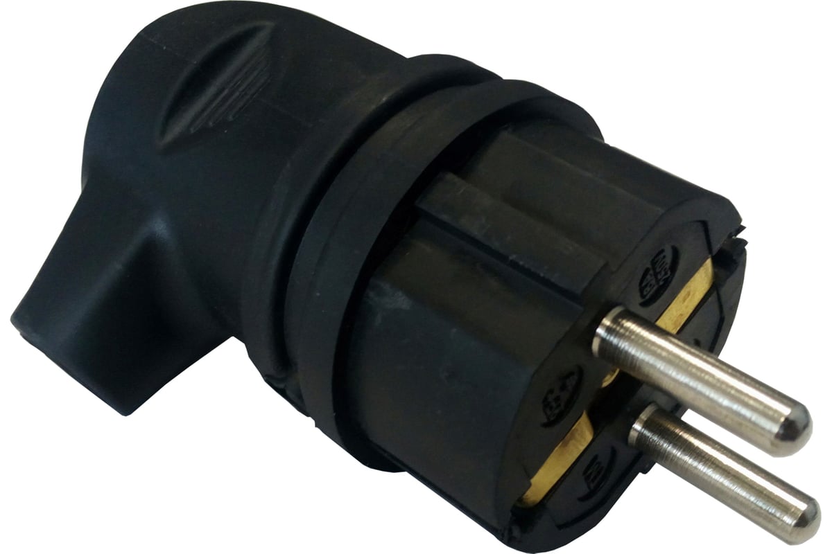 Вилка AY-KA угловая, с заземлением, каучуковая черная 5511200 ...