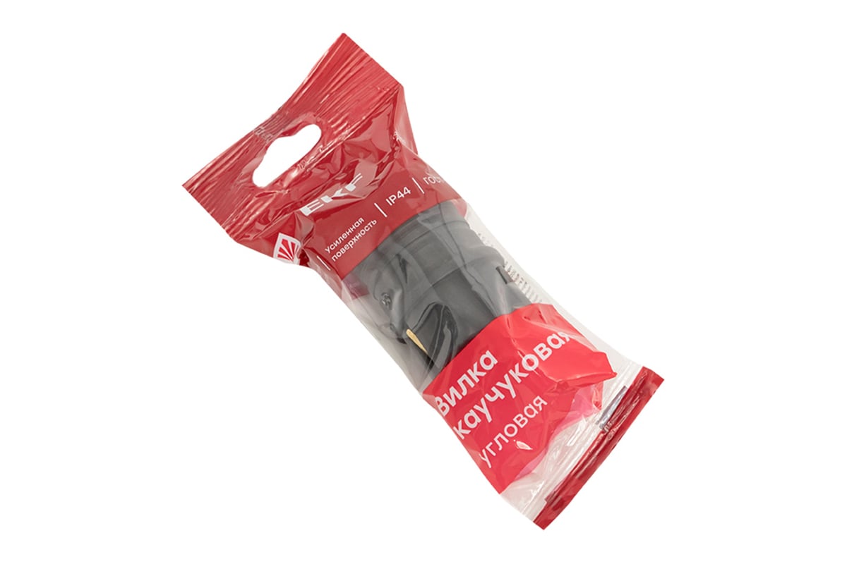 Угловая каучуковая вилка EKF, 230В 2P+PE 16A IP44 PRO RPS-017-16-230-44-r - выгодная цена ...