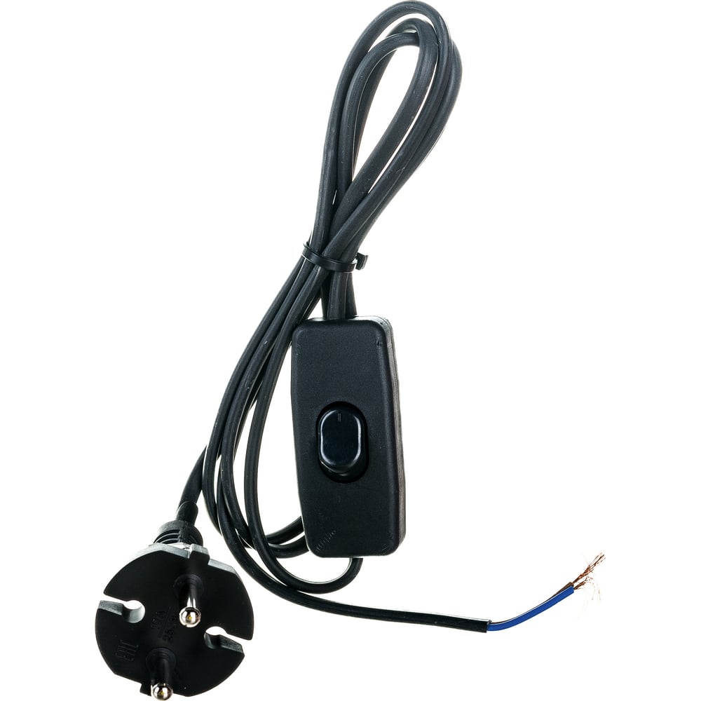 Шнур АБК-СИЛА с выключателем и плоской вилкой ШВВП 2х0,75кв.мм 1,5м ...