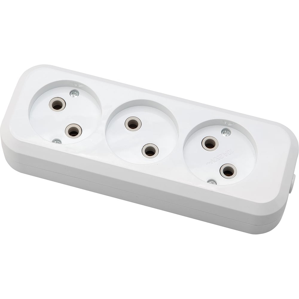 Розеточная колодка АБК-СИЛА 3 гнезда без заземления 10А/220В белая ...