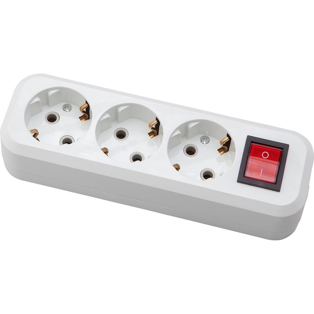 Розеточная колодка АБК-СИЛА 3 гнезда с заземлением и выключателем 16А ...