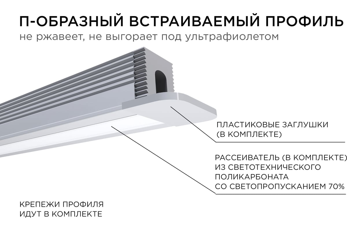 Алюминиевый профиль для Led ленты Apeyron встраиваемый, 12,4x9мм, 2м ...