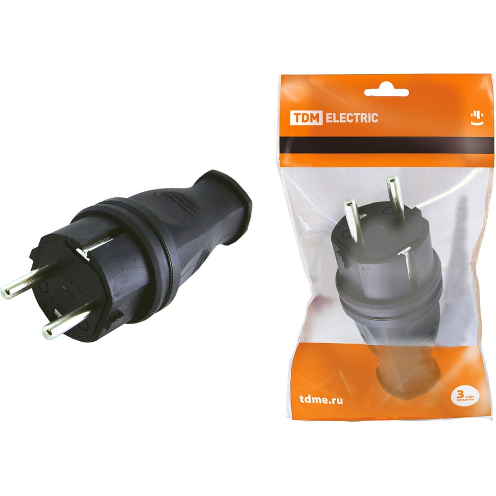 Прямая вилка каучук TDM ELECTRIC 2Р+РЕ 16А 250В IP44 SQ0612-0001 ...