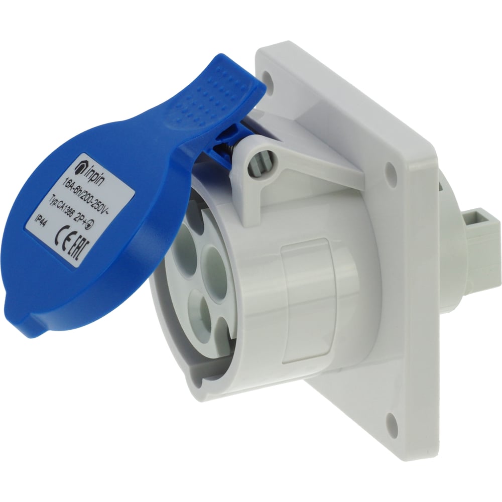 Розетка встраиваемая 16A/230V/1P+N+E/IP44, фланец 75x75 INPIN CA1366 ...