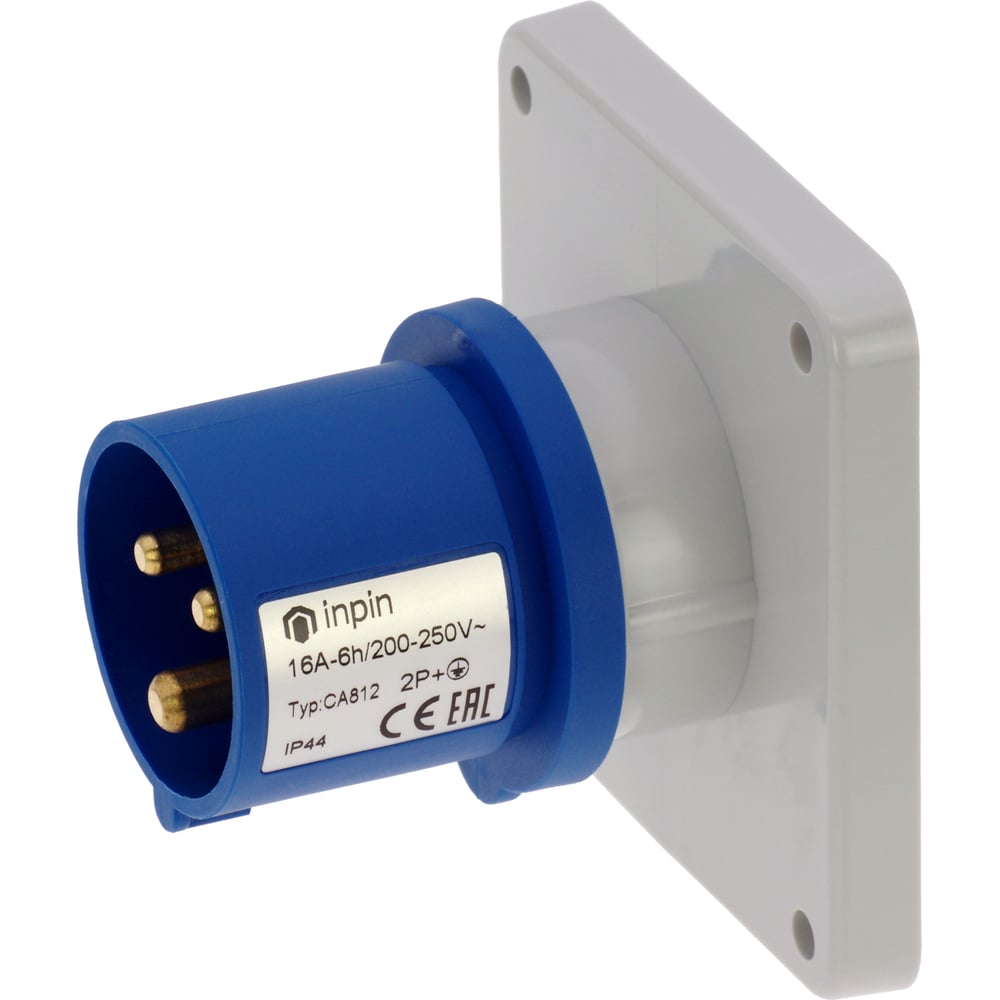 Встраиваемая вилка INPIN 16A/230V/1P+N+E/IP44, фланец 86x86 CA812 ...