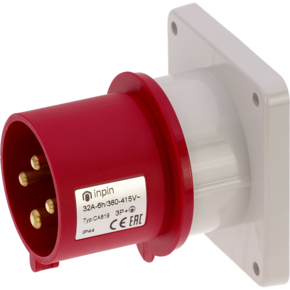 Встраиваемая вилка INPIN 32A/400V/3P+E/IP44, фланец 86x86 CA819 ...