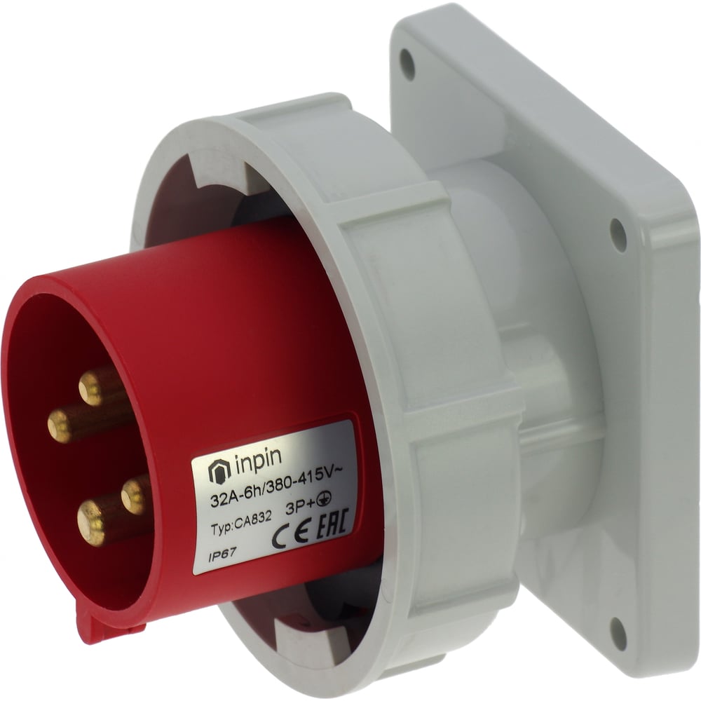 Встраиваемая вилка INPIN 32A/400V/3P+E/IP67, фланец 86x86 CA832 ...