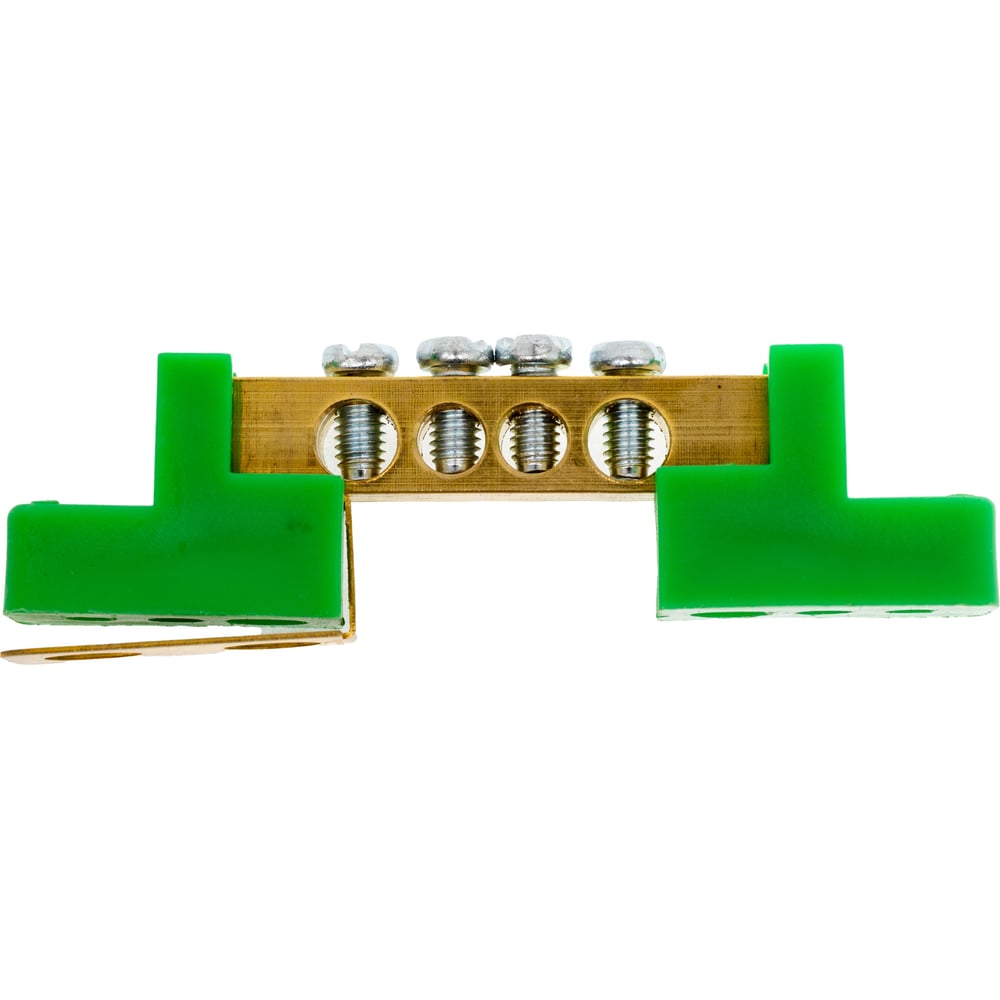 Нулевая шина EKF PE, 6x9мм, 4 отверстия, латунь, 2 зелёных угловых ...