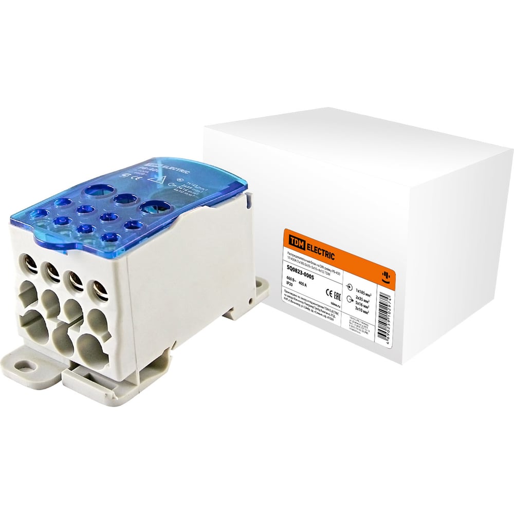 Распределительный блок TDM ELECTRIC на DIN-рейку РБ-400 1П 400А 1х185/2x35 5x16 4x10 SQ0823-0005 ...