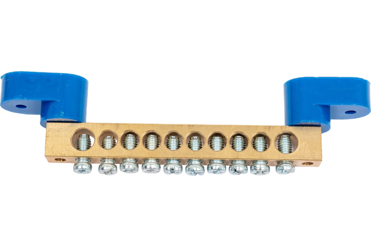 Нулевая N шина на двух угловых синих изоляторах REXANT 8х12 мм 10 групп ...