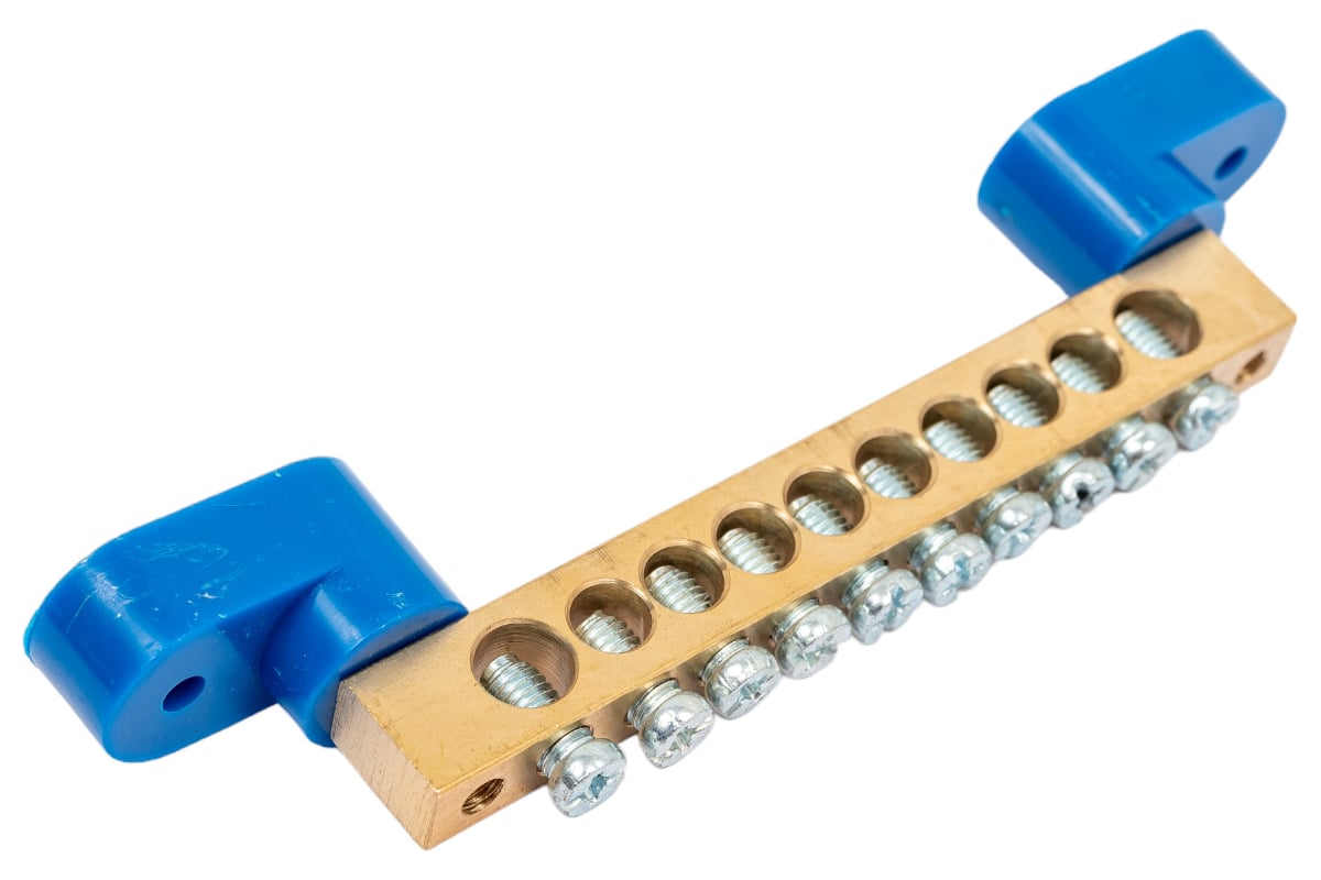 Нулевая N шина на двух угловых синих изоляторах REXANT 8х12 мм 10 групп ...