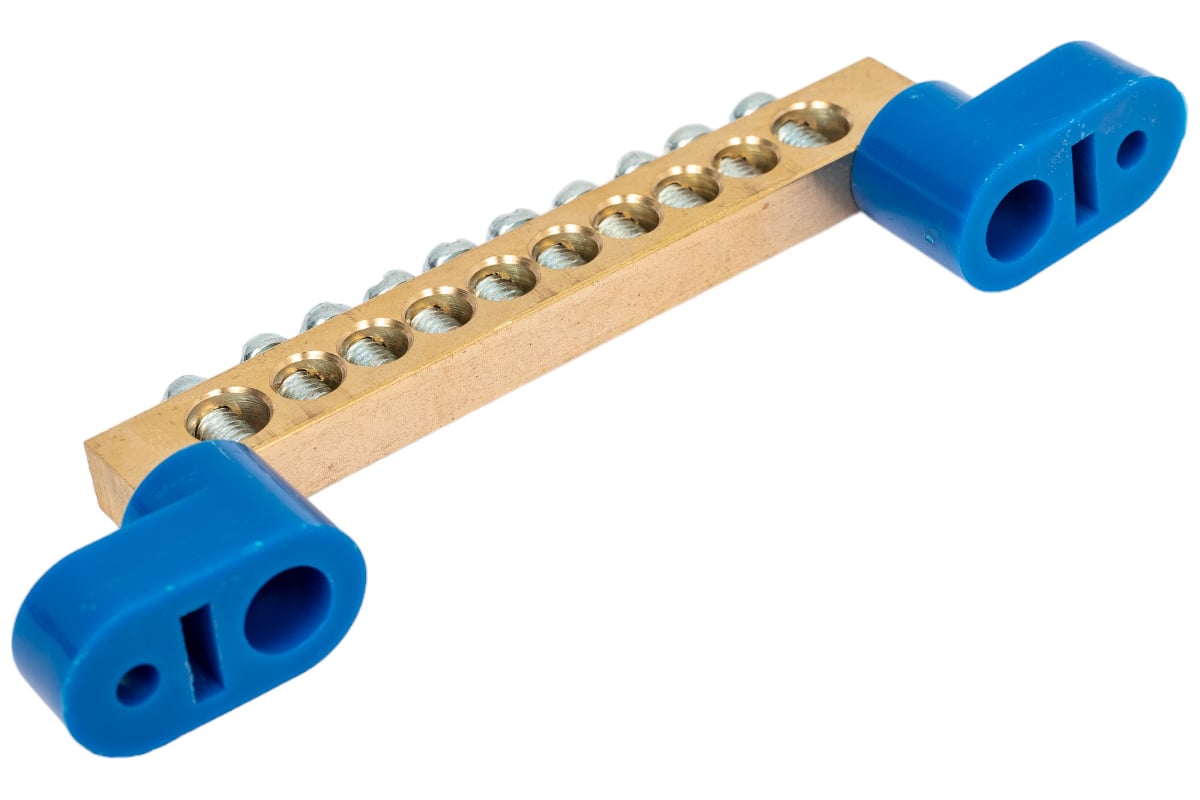 Нулевая N шина на двух угловых синих изоляторах REXANT 8х12 мм 10 групп ...