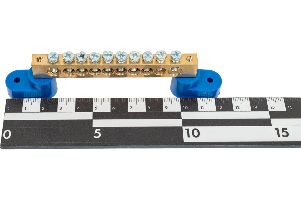 Нулевая N шина на двух угловых синих изоляторах REXANT 8х12 мм 10 групп ...