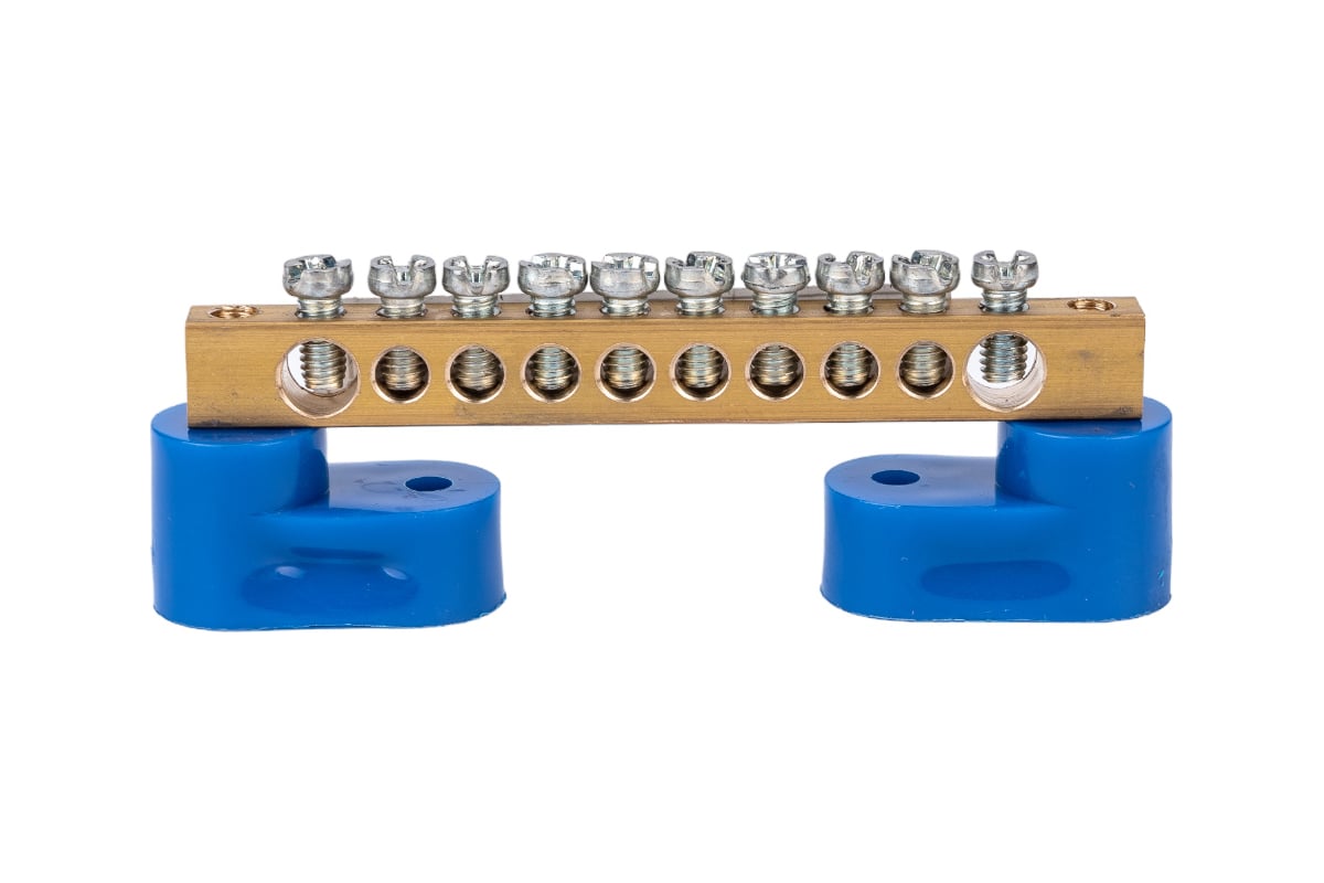 Нулевая N шина на двух угловых синих изоляторах REXANT 6х9 мм 10 групп ...