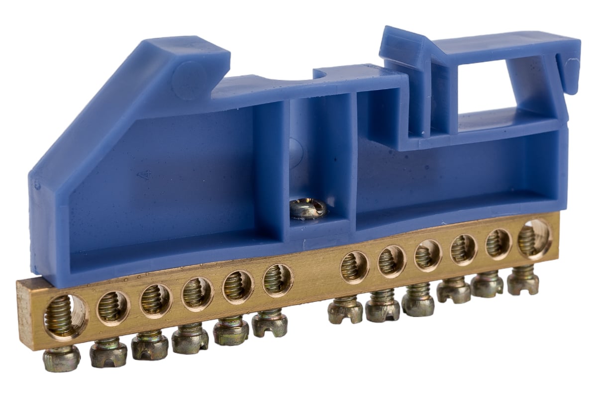 Нулевая N шина с синим изолятором на DIN-рейку REXANT 6x9 мм стойка большая 12 групп 11-2342 ...