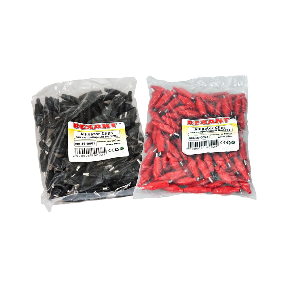 Зажим крокодил REXANT 5 А 40 мм в изоляторе черный и красный 200 шт 16-0001 - выгодная цена ...