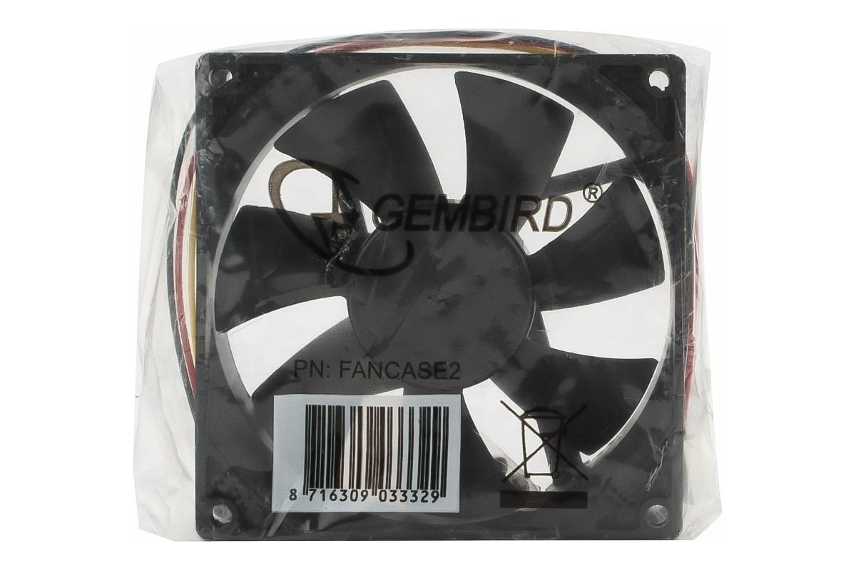 Вентилятор Gembird 92x92x25, втулка, 3 pin, провод 30 см, FANCASE2 ...