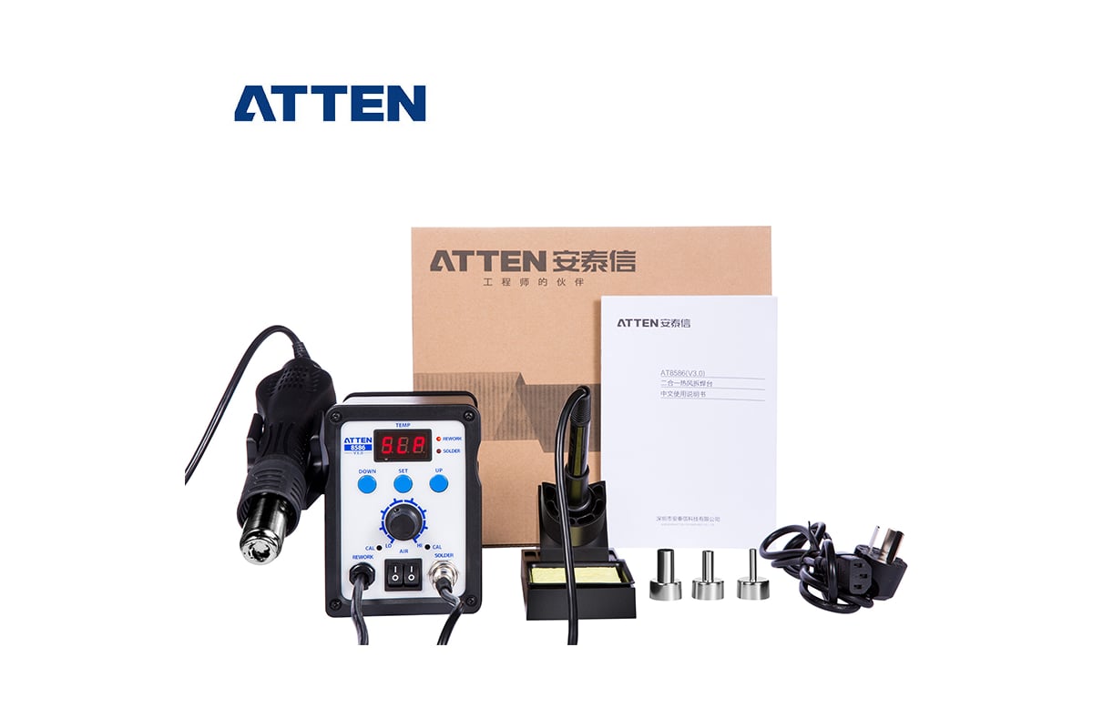 Паяльная станция ATTEN 2-в-1 AT-8586, 750Вт фен, 50Вт паяльник ...
