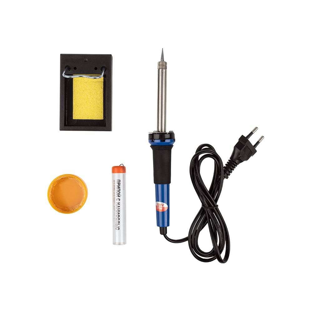 Набор для пайки №11: паяльник 30Вт, подставка, губка для удаления припоя, канифоль, припой ...