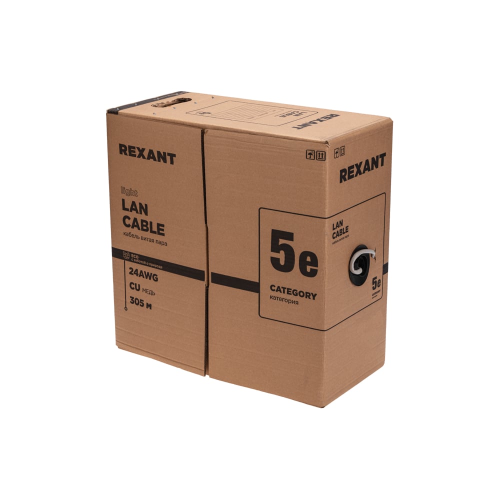 Кабель F/UTP REXANT CAT 5e, PVC, 4x2х0,48 мм, внутренний, серый, 305м, серия LIGHT, РФ 01-0152-R ...