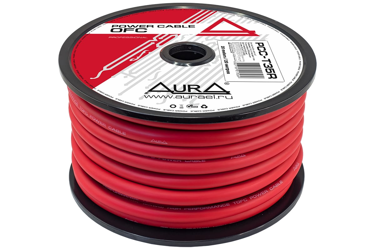 Кабель силовой AURA, TOFC, 2AWG/35мм2, 20м/катушка, т.красный PCC-T35R ...