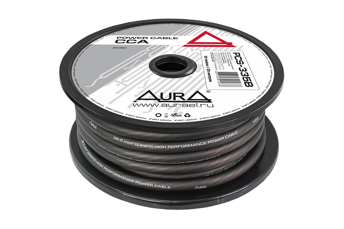 Силовой кабель AurA 2AWG 35мм2, 20м. катушка, черный PCS-335B ...