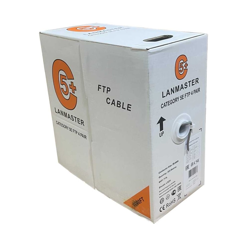 Патч-кордовый кабель UTP LANMASTER 4 пары, Кат. 6, LSZH, серый, 305м в кат., LAN-6EUTP-PT-LSZH ...