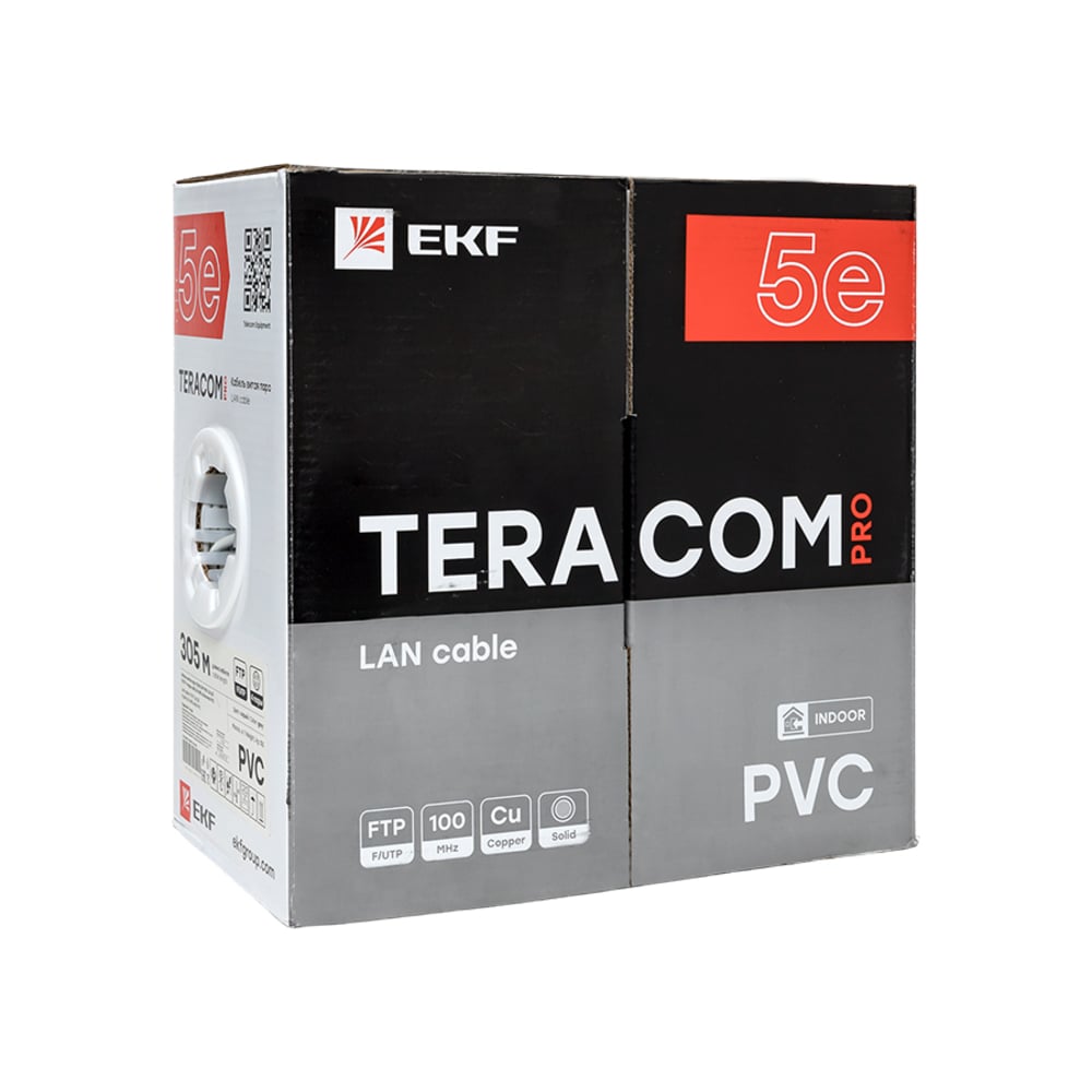 Кабель витая пара EKF TERACOM pro cat.5e f/utp 4 пары solid 24awg оболочка pvc, цвет серый ...