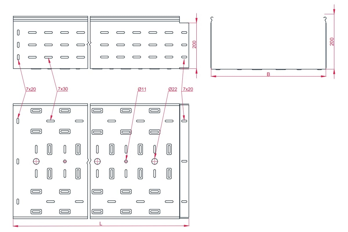 Перфорированный лоток PRO-lotki.ru усиленный LMPU 200Н200 (2,0) HDZ L ...