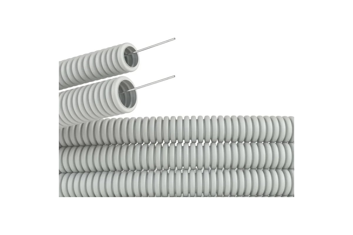 Гофротруба ЭлектроИзоляция d 25 ПВХ серая с протяжкой ЭИ (50) 300011 ...