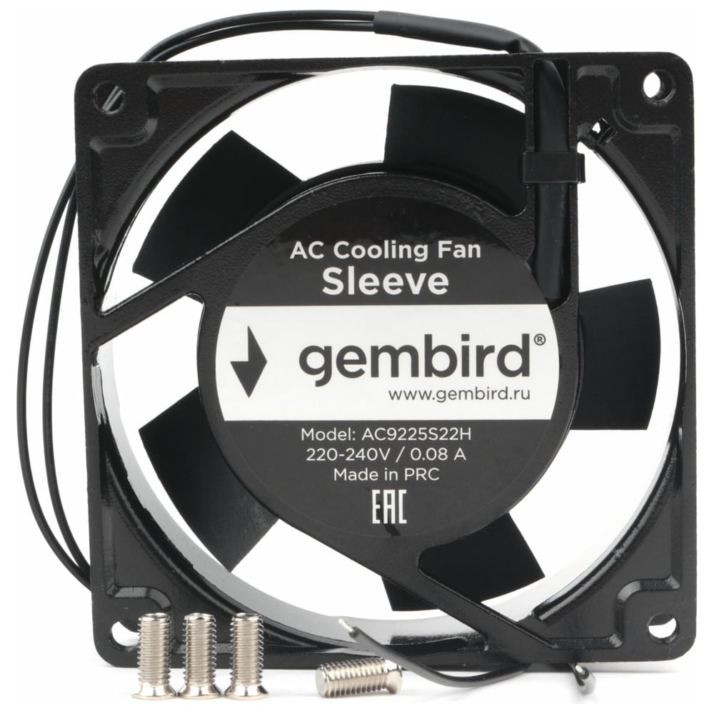 Вентилятор Gembird 92x92x25, AC, 220, втулка, 2 pin, провод 30 см ...