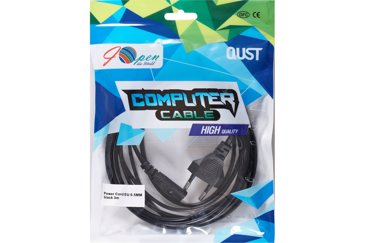 Кабель питания для аудио видео техники Aopen Qust Iec 320 C7 2 Pin 3m черный Ace023 3m