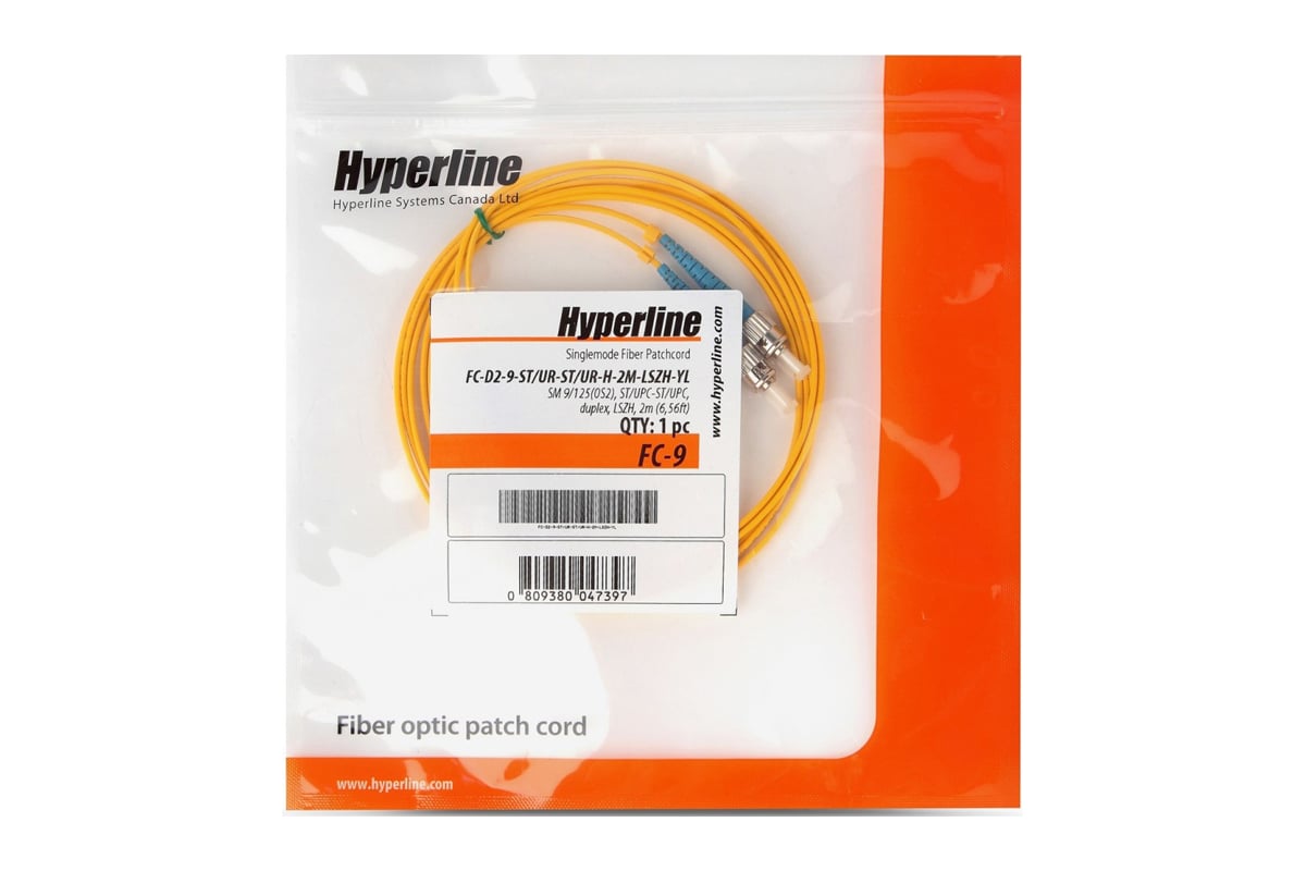 Патч-корд Hyperline FC-D2-9-ST/UR-ST/UR-H-2M-LSZH-YL волоконно-оптический (шнур) SM 9/125 238486 ...
