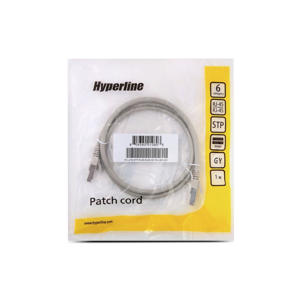 Патч-корд Hyperline PC-LPM-STP-RJ45-RJ45-C6-1M-LSZH-GY F/UTP, экранированный, Cat.6 42373 ...