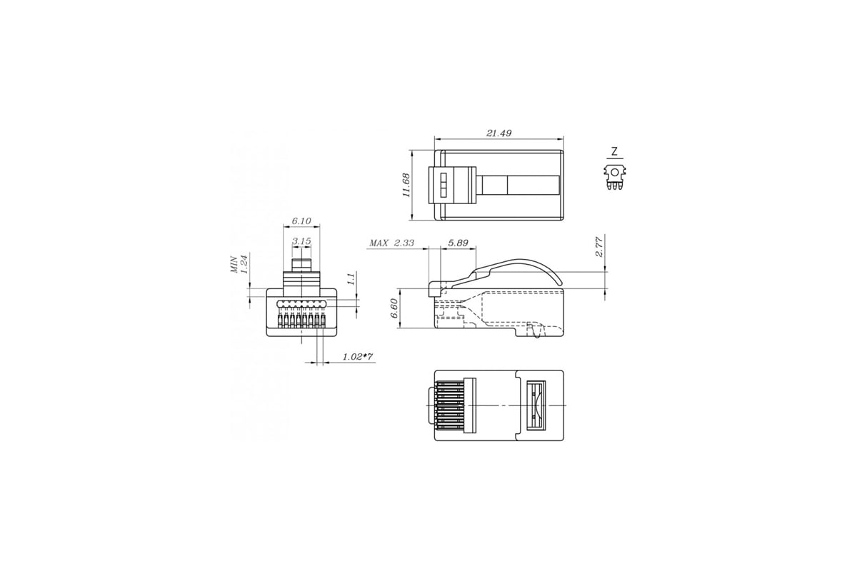 Разъем Hyperline PLEZ-8P8C-UA-C6-100 легкой оконцовки RJ-45 (8P8C) под ...