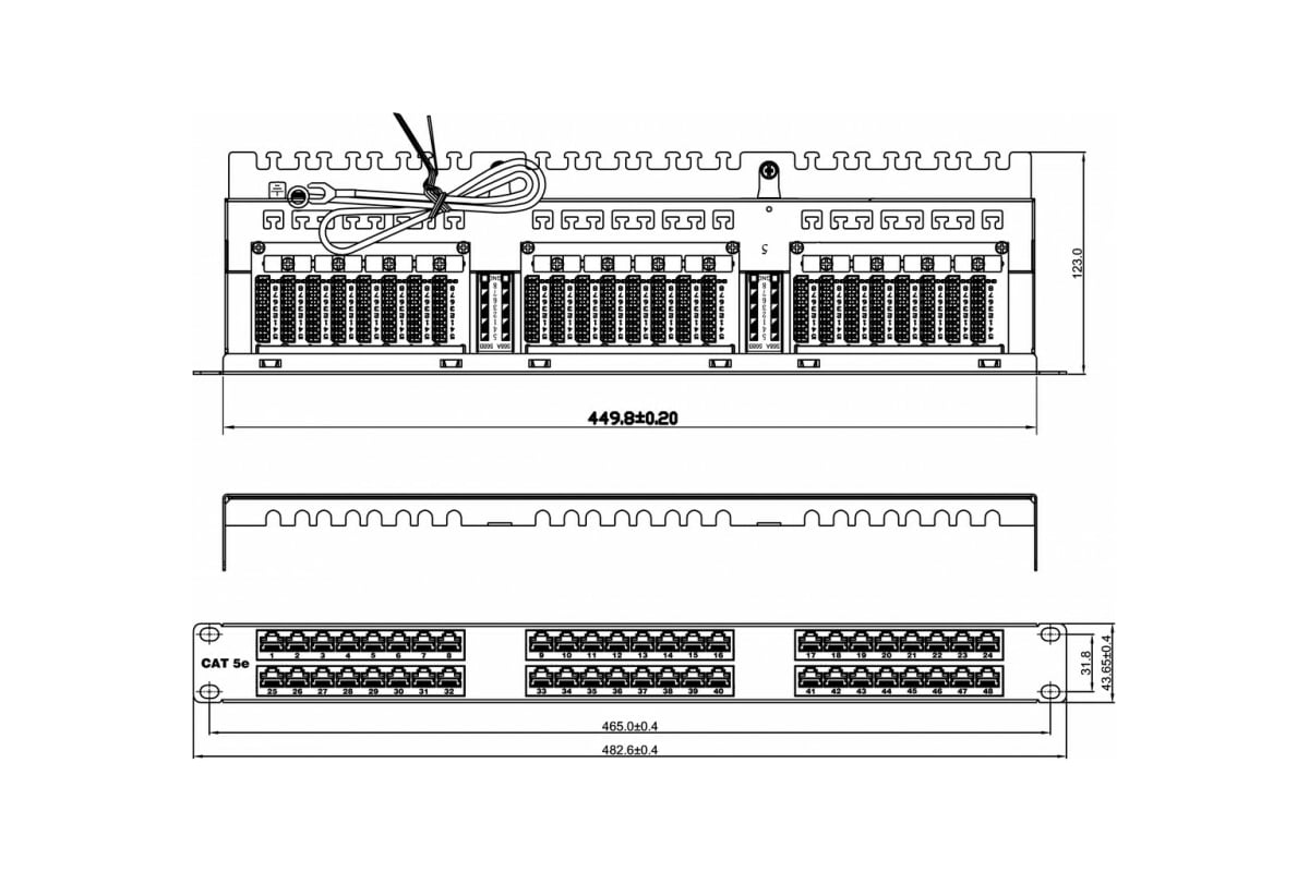 Патч-панель высокой плотности Hyperline 19", 1U, 48 портов RJ-45 ...