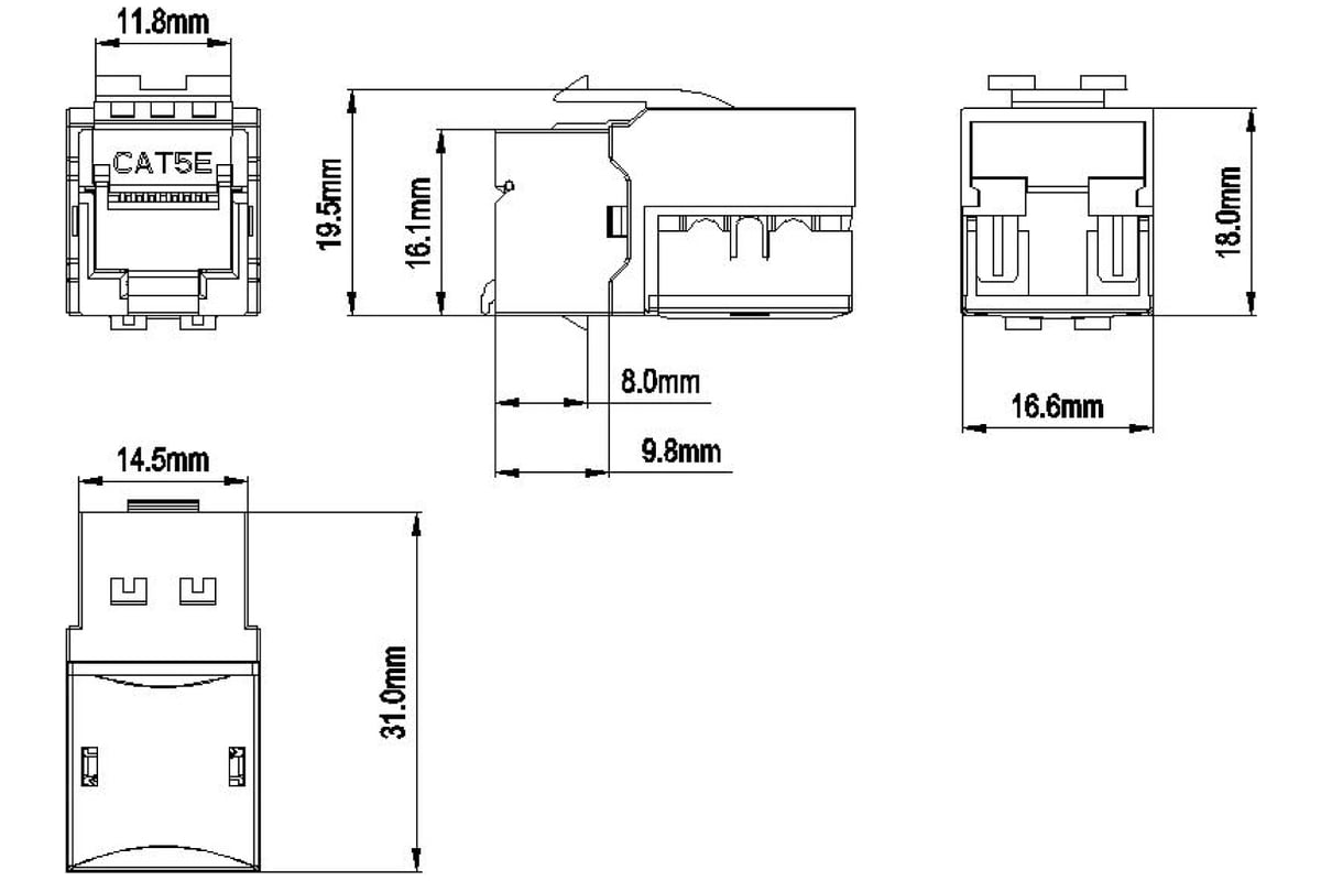 Вставка Keystone Hyperline KJ9-8P8C-C5e-90-BK Jack RJ-45(8P8C ...
