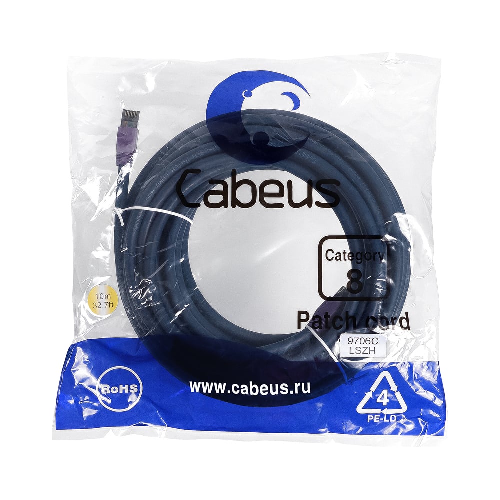 Экранированный патч-корд Cabeus S/FTP, категория 8 (40G, 2000 MHz ...