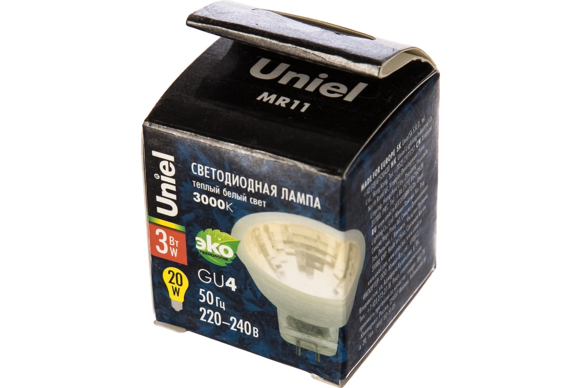 Светодиодная лампа Uniel LED-MR11-3W/WW/GU4/220V GLZ21TR, 220V ...