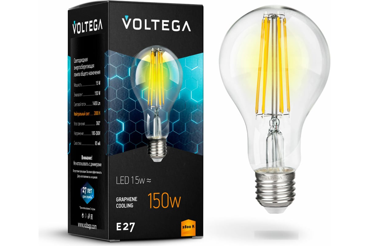 Светодиодная лампа VOLTEGA ЛОН Е27 2800К 15W Графен 7104 - выгодная ...