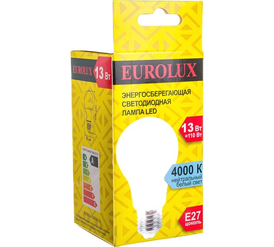 Светодиодная лампа Eurolux LL-E-A60-13W-230-4K-E27/груша, 13Вт ...