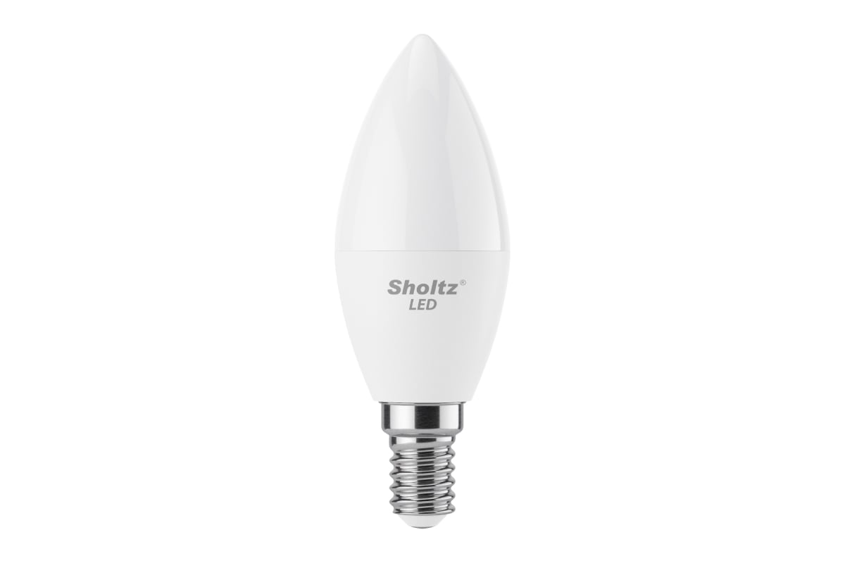 Комплект из 5 светодиодных ламп Sholtz свеча 7Вт E14 2700К 220В пластик ...